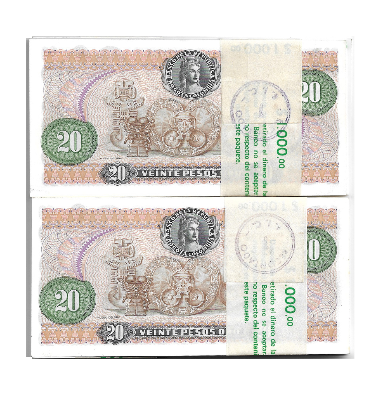 Fajo Colombia 20 Pesos Oro 1979. Tiene manchas – Colecciones El Dorado