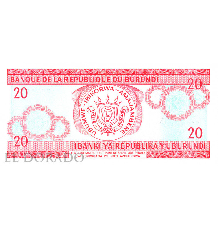 Burundi 20 Francos 1997-2007 Pick 27d – Colecciones El Dorado