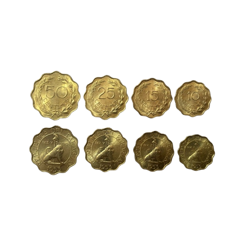Paraguay set de 4 monedas 10,15,25,50 Céntimos 1953 NO UNC ...